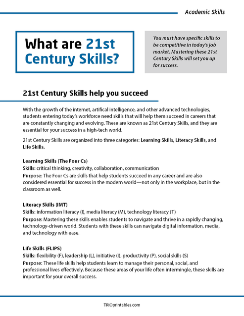 What are 21st Century Skills? Informational Sheet – TRIO Printables