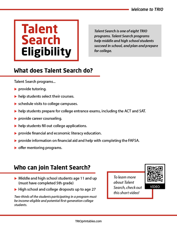 Talent Search Eligibility Informational Sheet – TRIO Printables