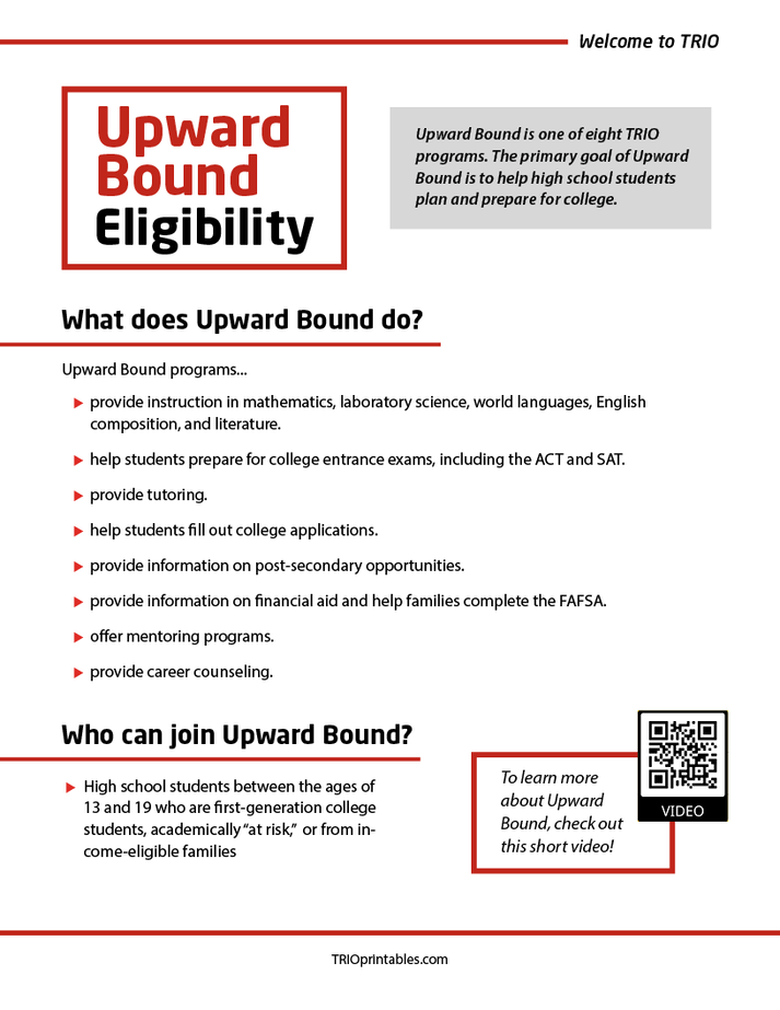 Upward Bound Eligibility Informational Sheet – TRIO Printables