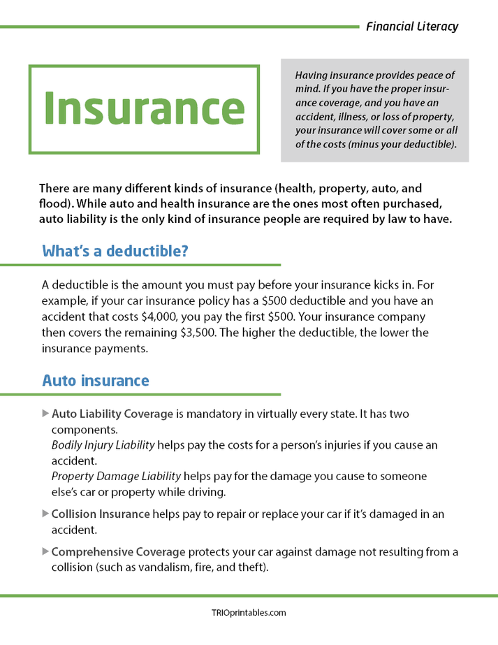 Insurance Informational Sheet – TRIO Printables
