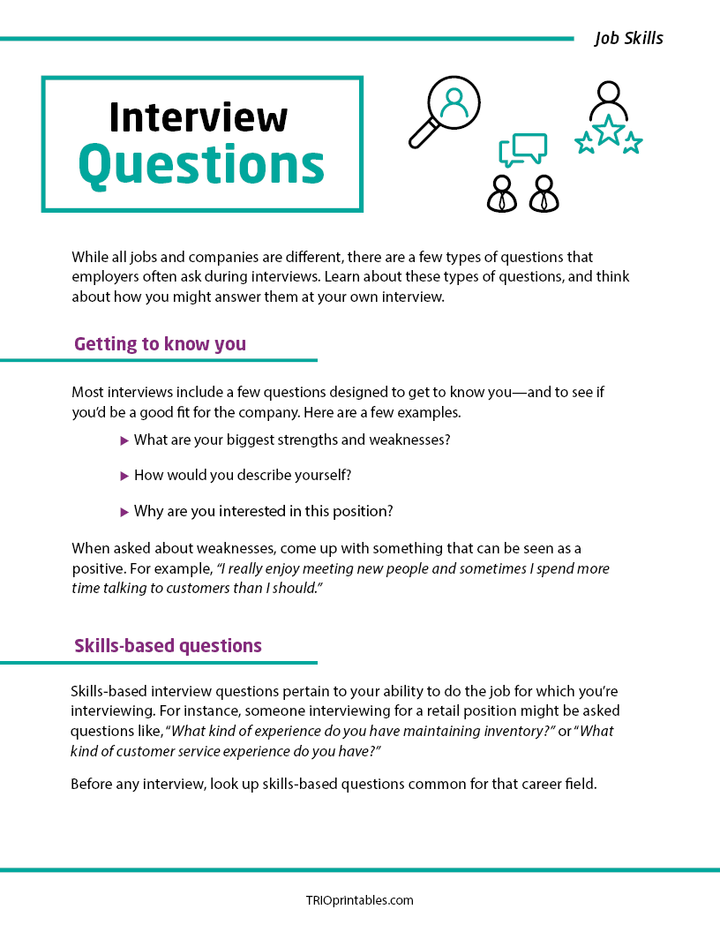 Applying for a Job – TRIO Printables