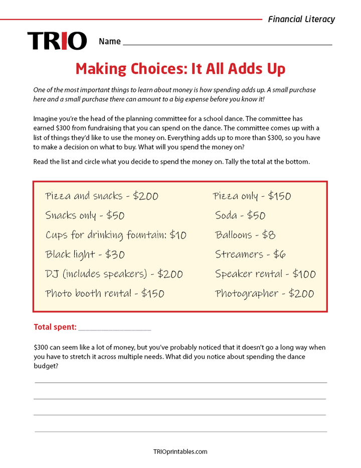Managing Money – TRIO Printables
