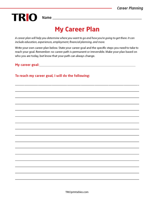 My Career Plan Activity Sheet – TRIO Printables