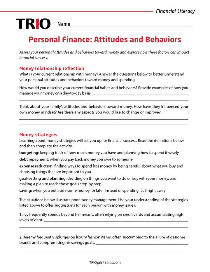 Managing Money – TRIO Printables