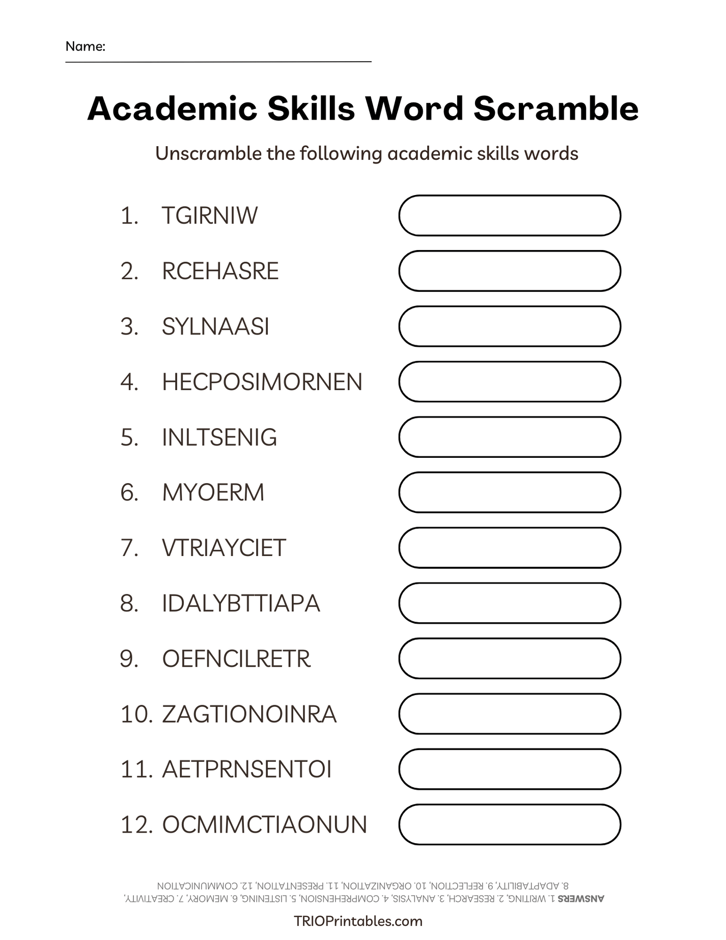 Academic Skills Word Scramble Puzzle – TRIO Printables