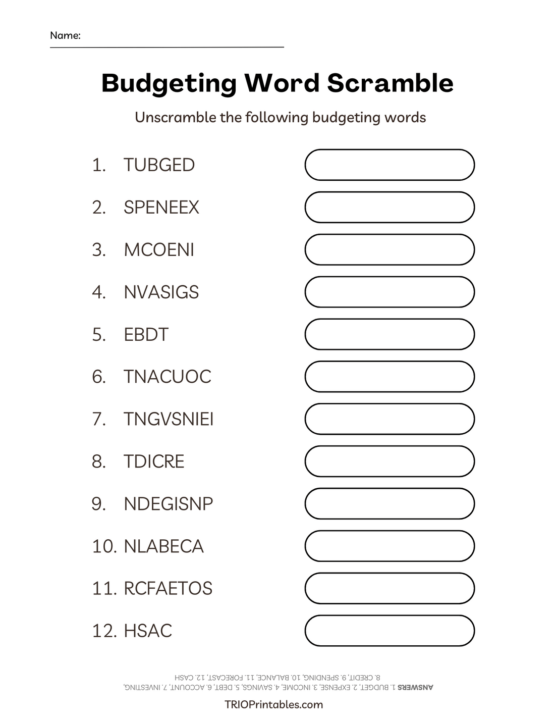 Budgeting Word Scramble Puzzle – TRIO Printables