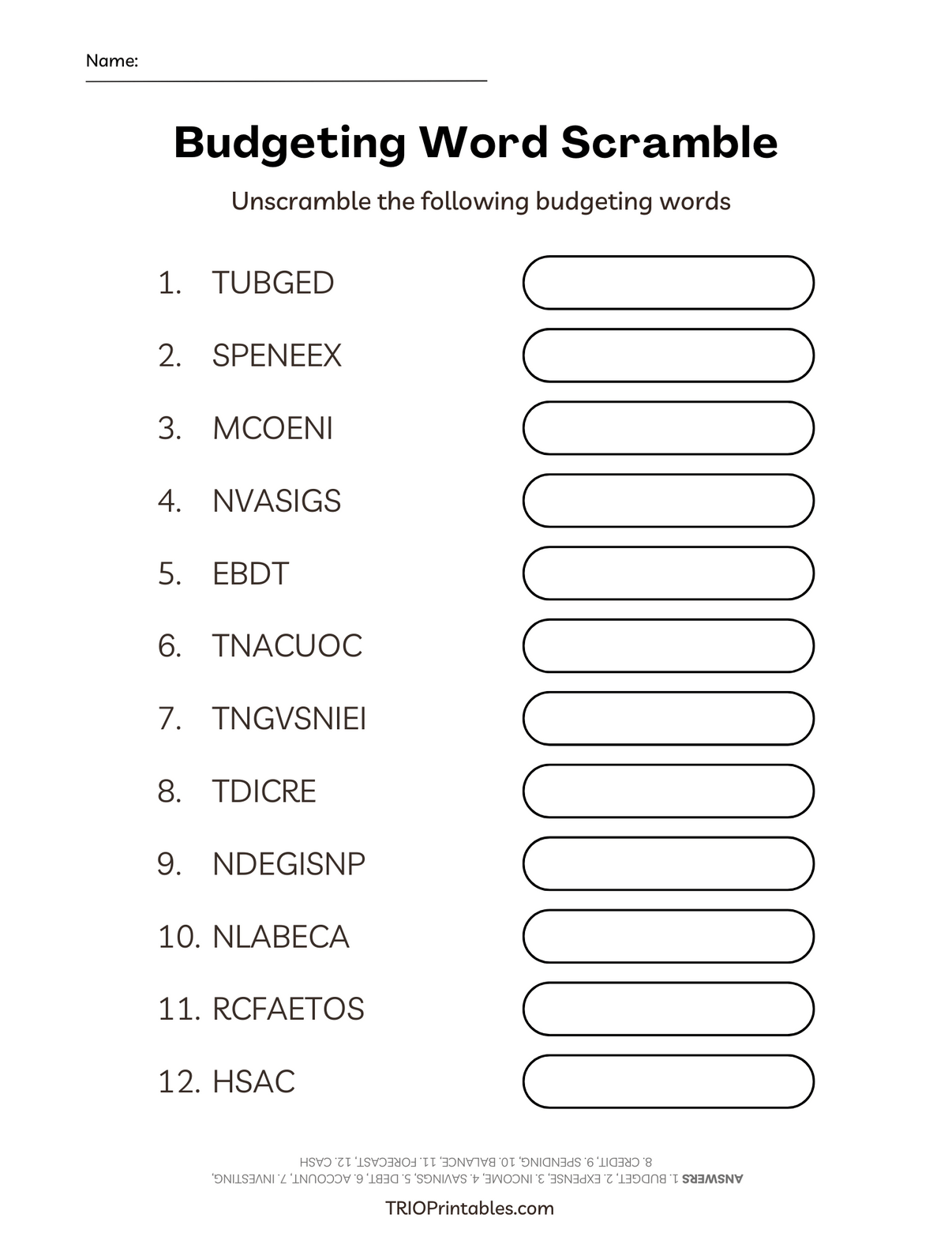 Budgeting Word Scramble Puzzle – TRIO Printables