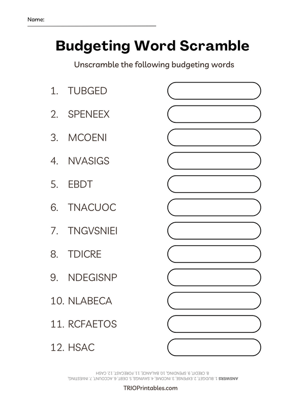Budgeting Word Scramble Puzzle – TRIO Printables