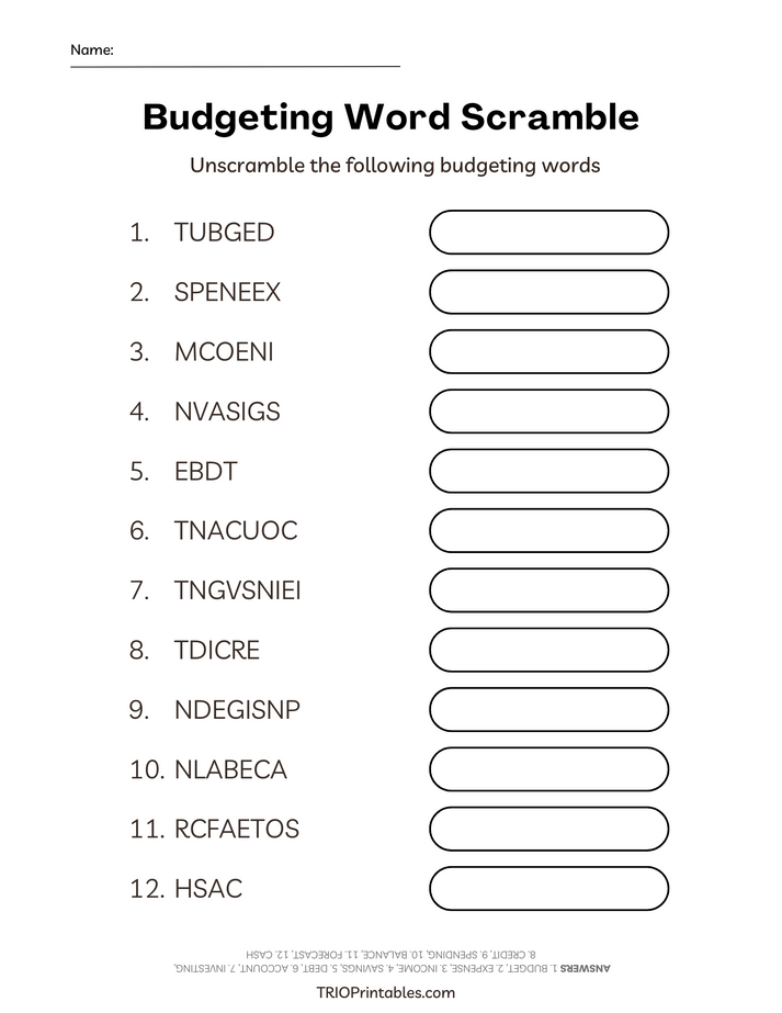 Budgeting Word Scramble Puzzle – TRIO Printables