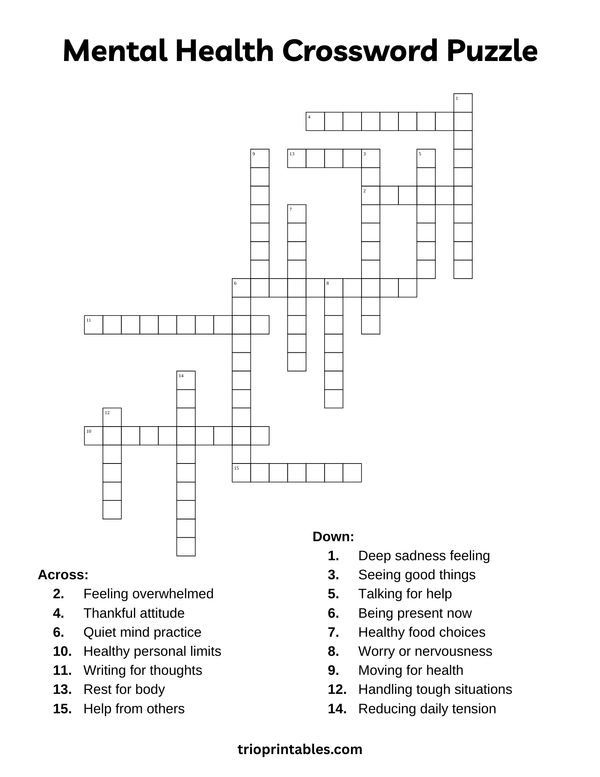 Mental Health Crossword Puzzle – TRIO Printables