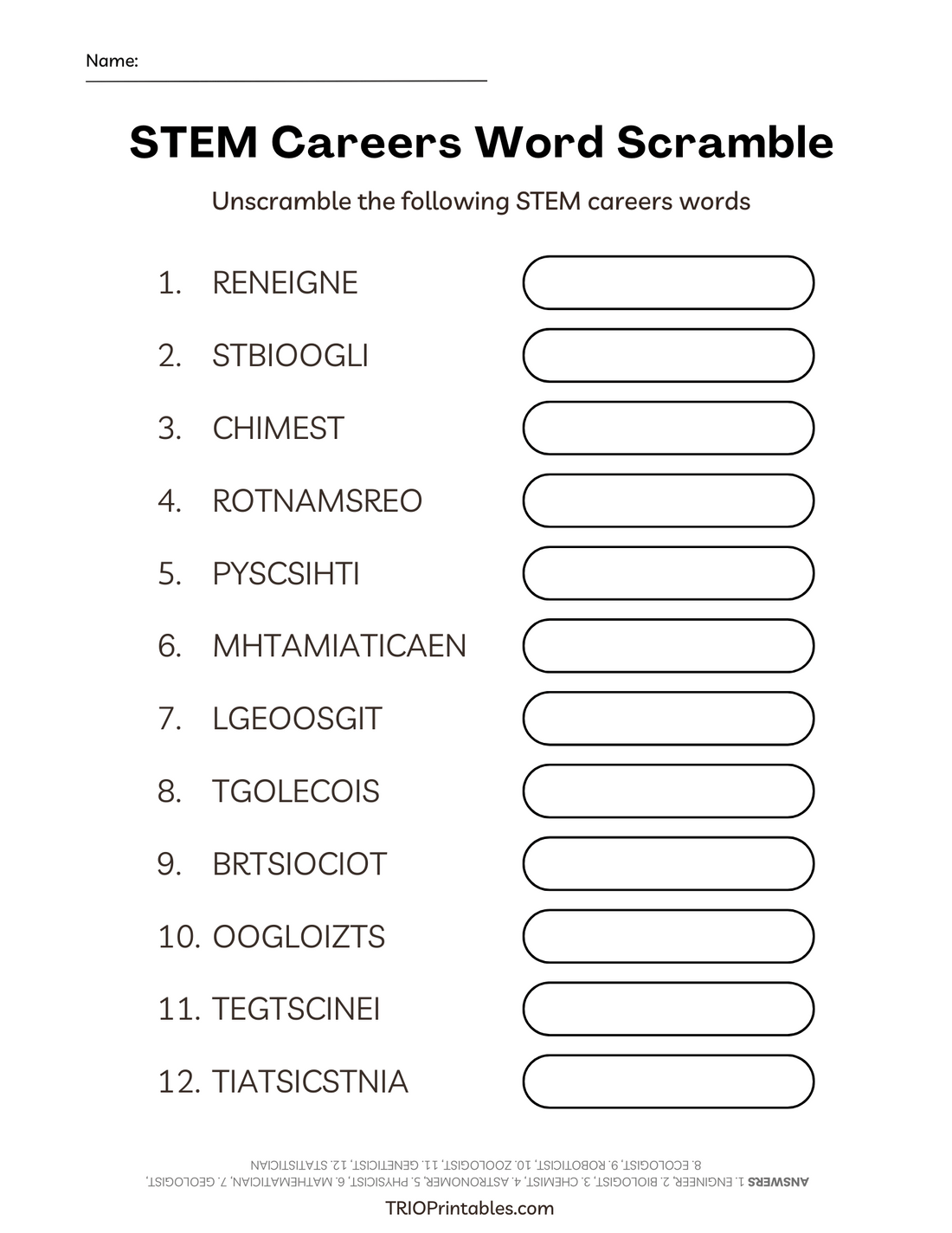 STEM Careers Word Scramble Puzzle – TRIO Printables