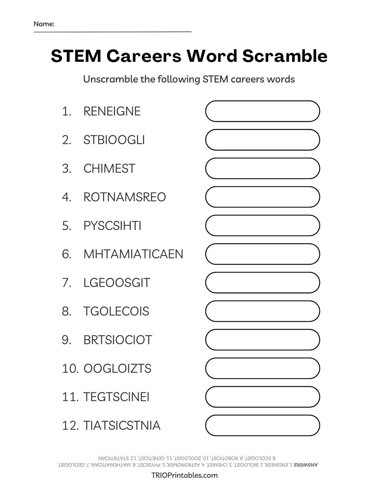 STEM Careers Word Scramble Puzzle – TRIO Printables