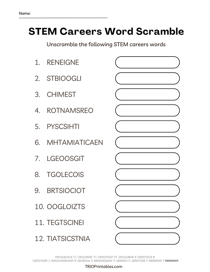 STEM Careers Word Scramble Puzzle – TRIO Printables