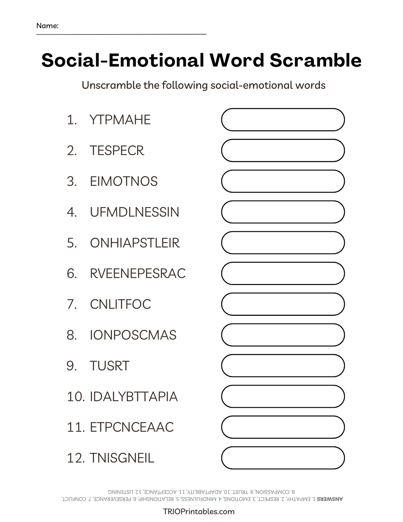 Social-Emotional Word Scramble Puzzle – TRIO Printables