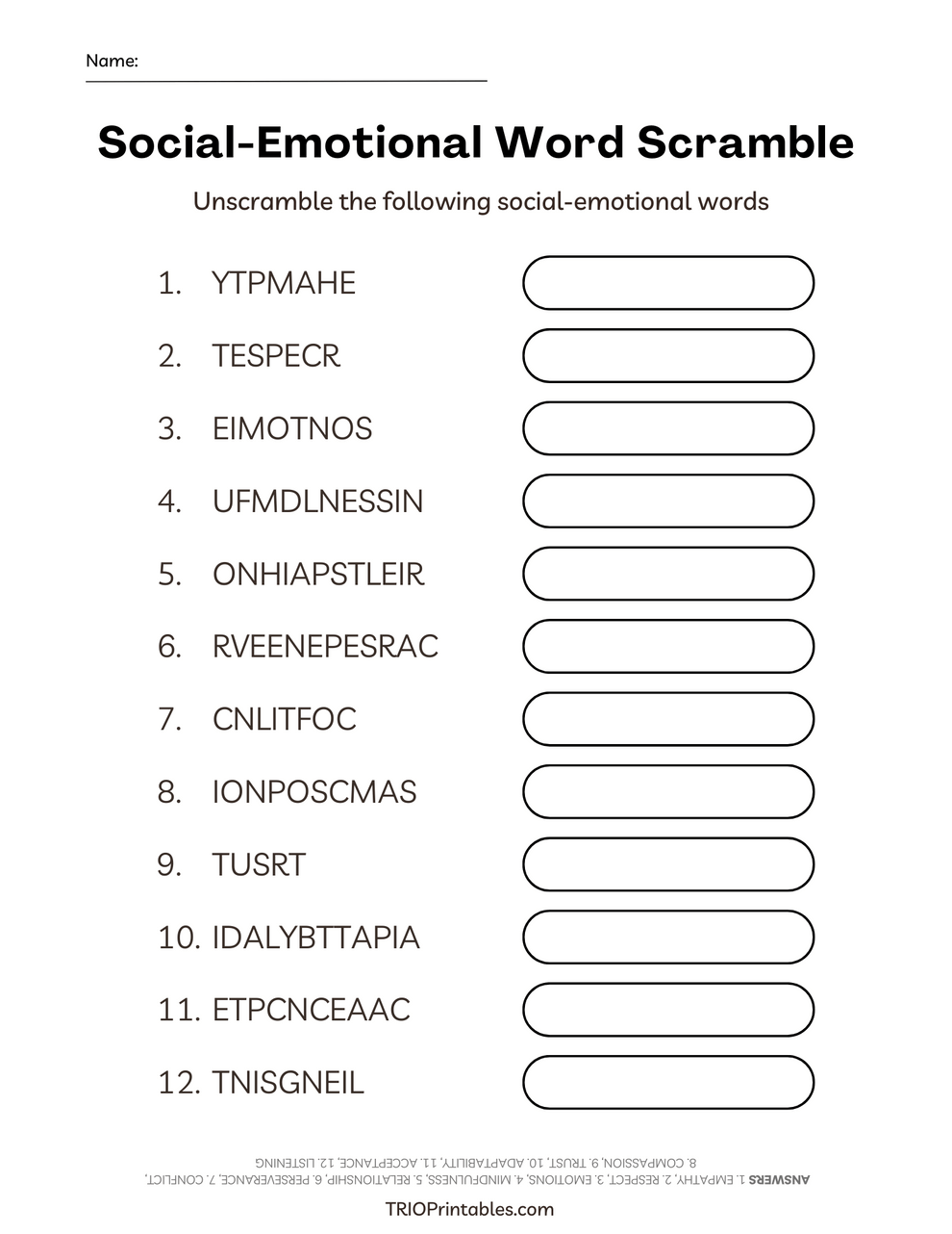 Social-Emotional Word Scramble Puzzle – TRIO Printables