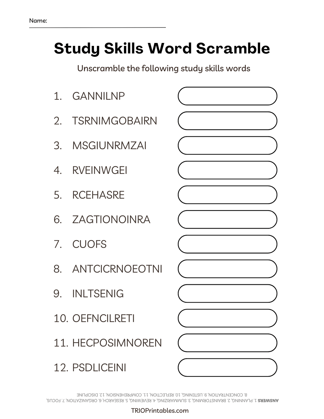 Study Skills Word Scramble Puzzle – TRIO Printables