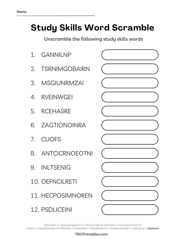 Study Skills Word Scramble Puzzle – TRIO Printables