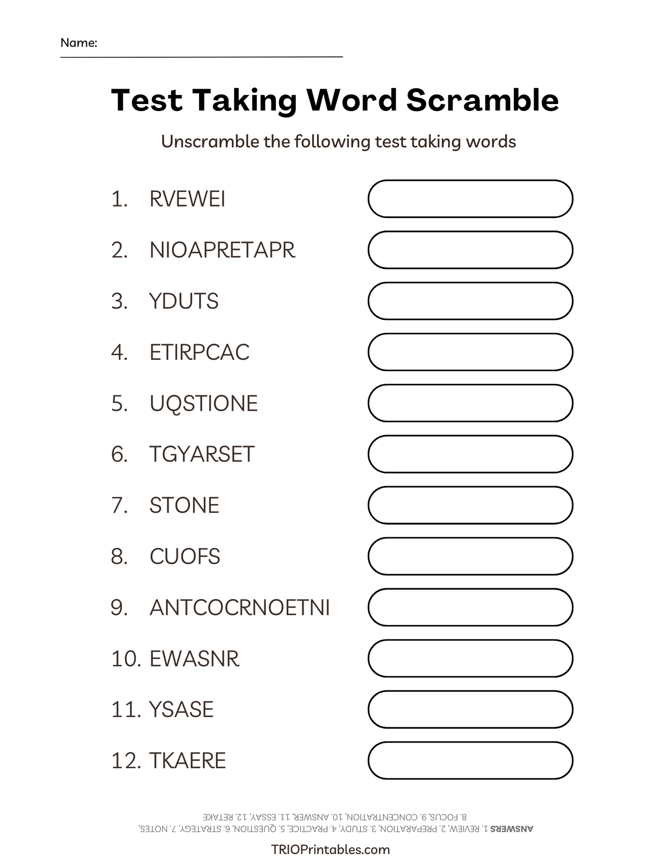 Test Taking Word Scramble Puzzle – TRIO Printables