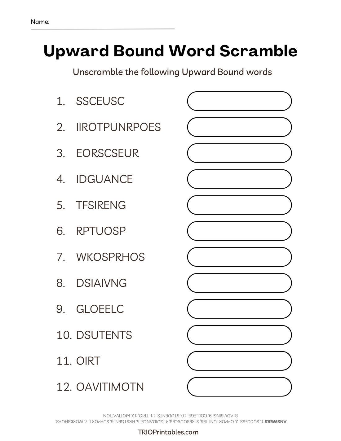 Upward Bound Word Scramble Puzzle – TRIO Printables