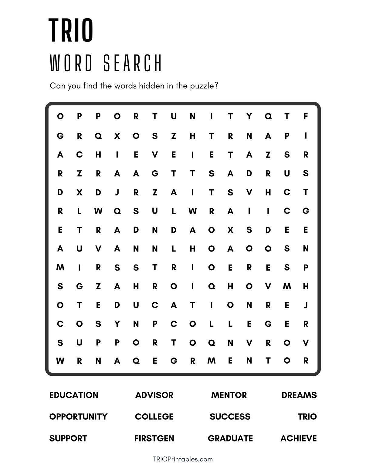 TRIO Word Search Puzzle – TRIO Printables