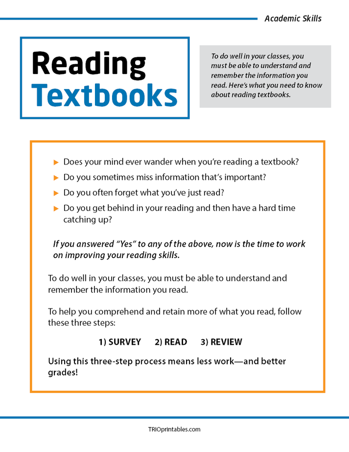 Reading Textbooks Informational Sheet – TRIO Printables