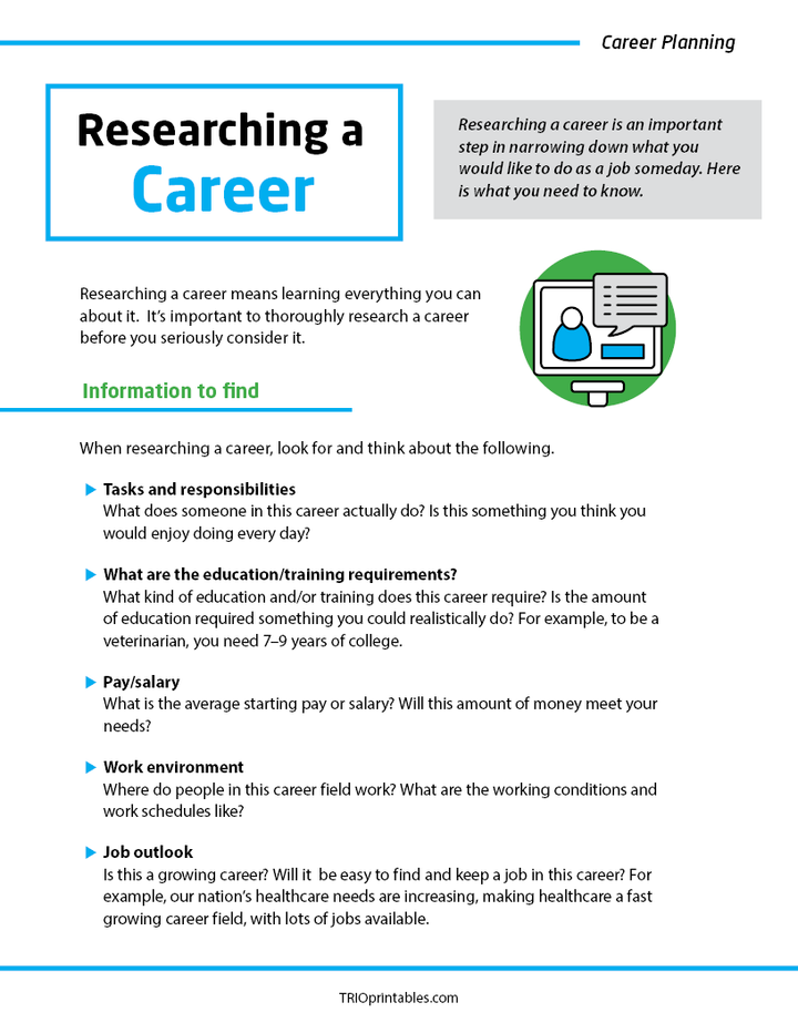 Learning About Careers – TRIO Printables