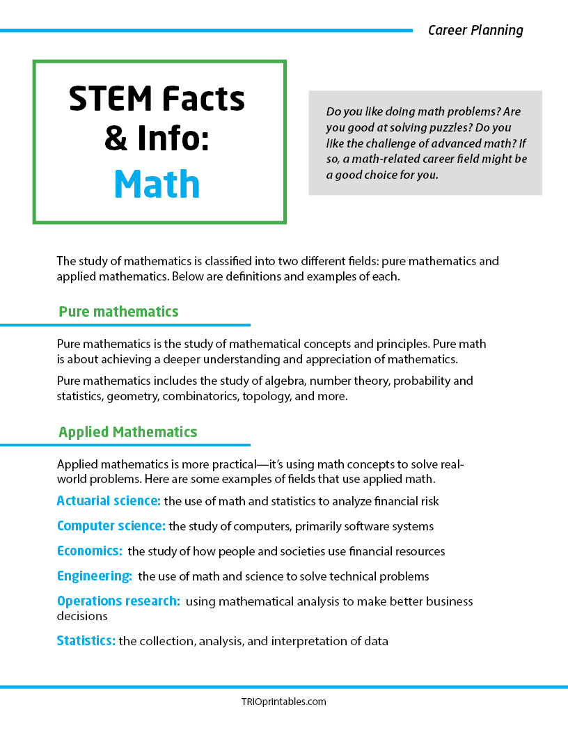STEM Facts and Info: Math Informational Sheet – TRIO Printables