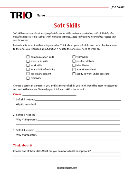 Soft Skills Activity Sheet – TRIO Printables
