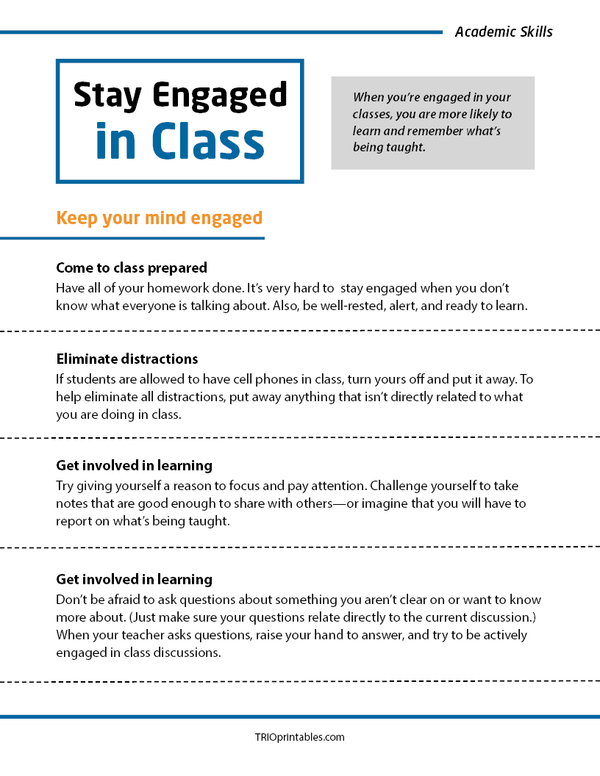 Stay Engaged in Class Informational Sheet – TRIO Printables