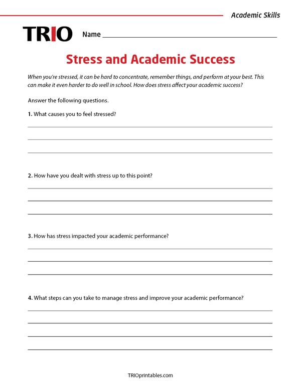 Stress and Academic Success Activity Sheet – TRIO Printables