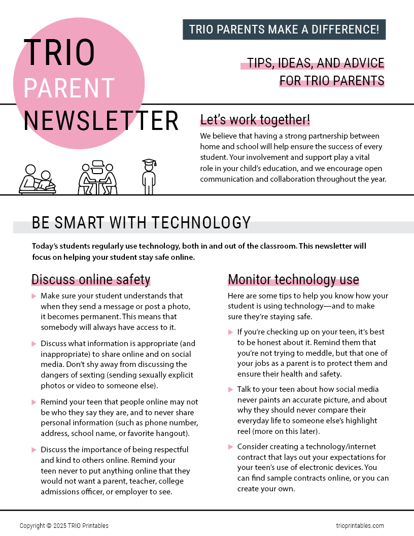 Be Smart with Technology Newsletter – TRIO Printables