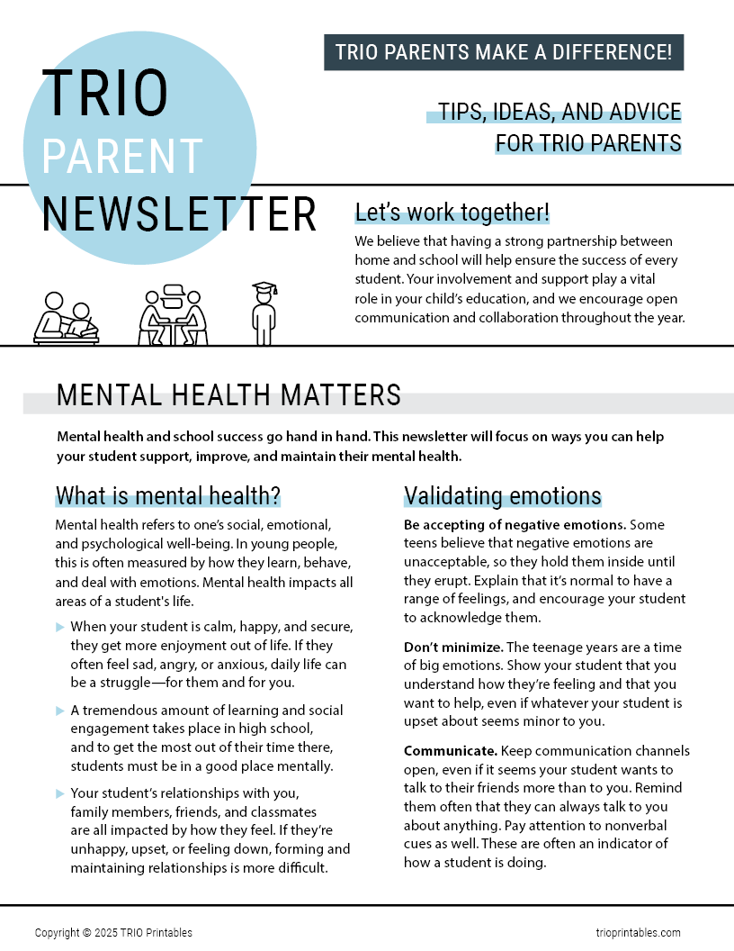 Mental Health Matters Newsletter – TRIO Printables