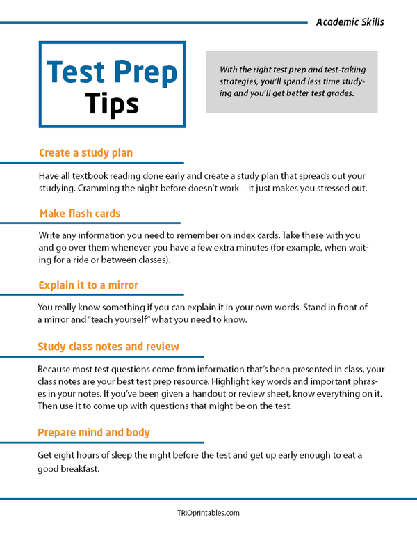 Test Prep Tips Informational Sheet – TRIO Printables