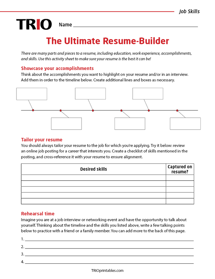 Applying for a Job – TRIO Printables