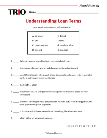 Financial Literacy – TRIO Printables