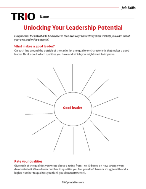 Unlocking Your Leadership Potential Activity Sheet – TRIO Printables