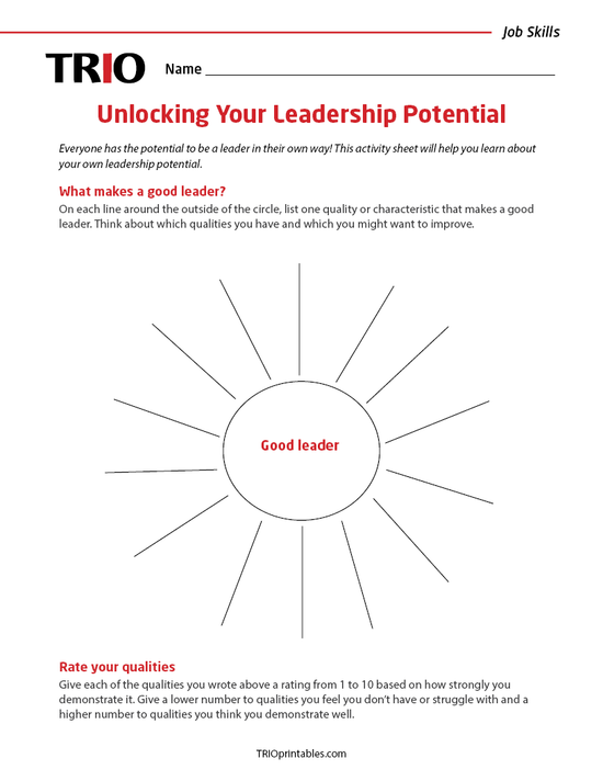 Unlocking Your Leadership Potential Activity Sheet – TRIO Printables