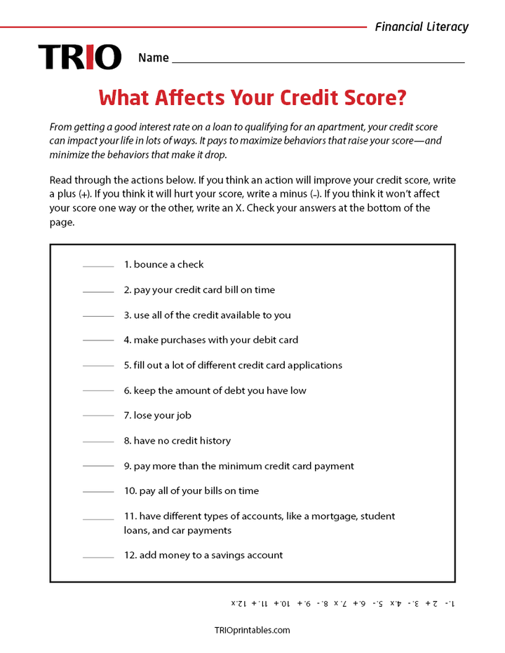 Financial Literacy – TRIO Printables