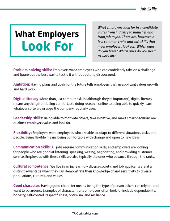 Job Skills – TRIO Printables