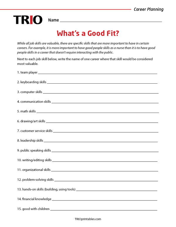 What's a Good Fit? Activity Sheet – TRIO Printables