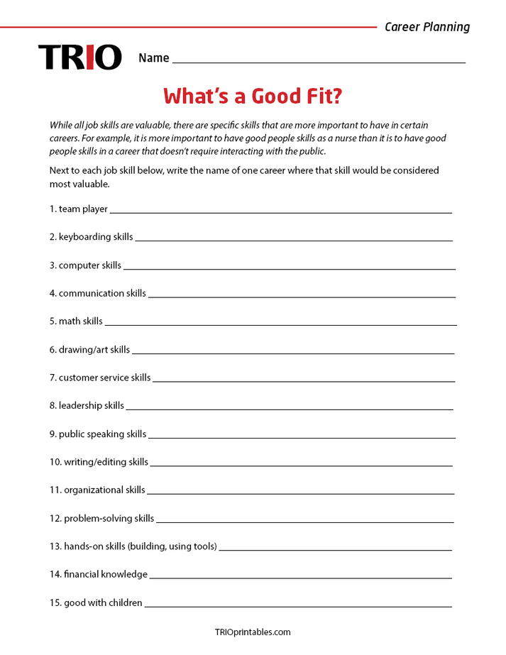 What's a Good Fit? Activity Sheet – TRIO Printables