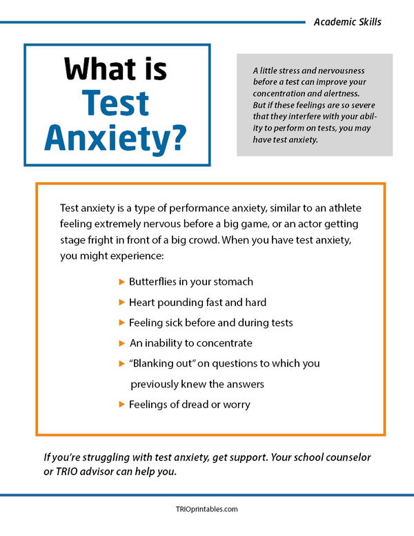 What is Test Anxiety? Informational Sheet – TRIO Printables