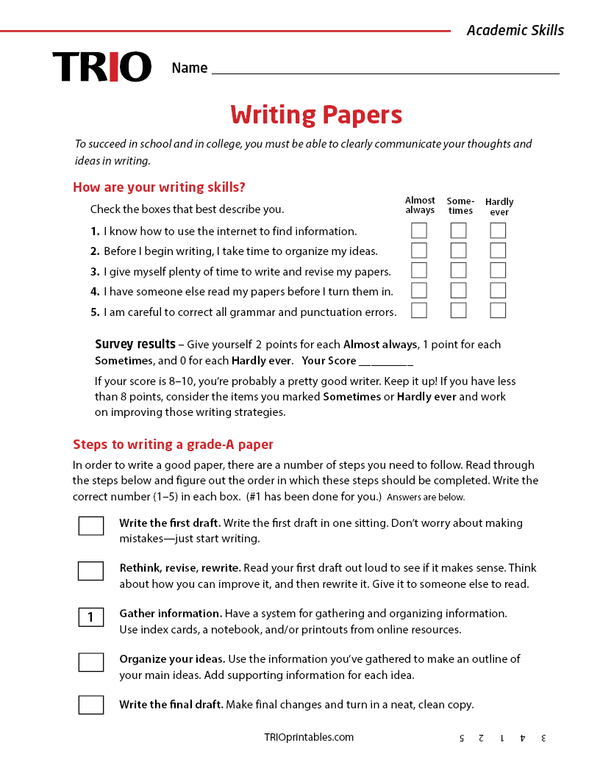 Writing Papers Activity Sheet – TRIO Printables
