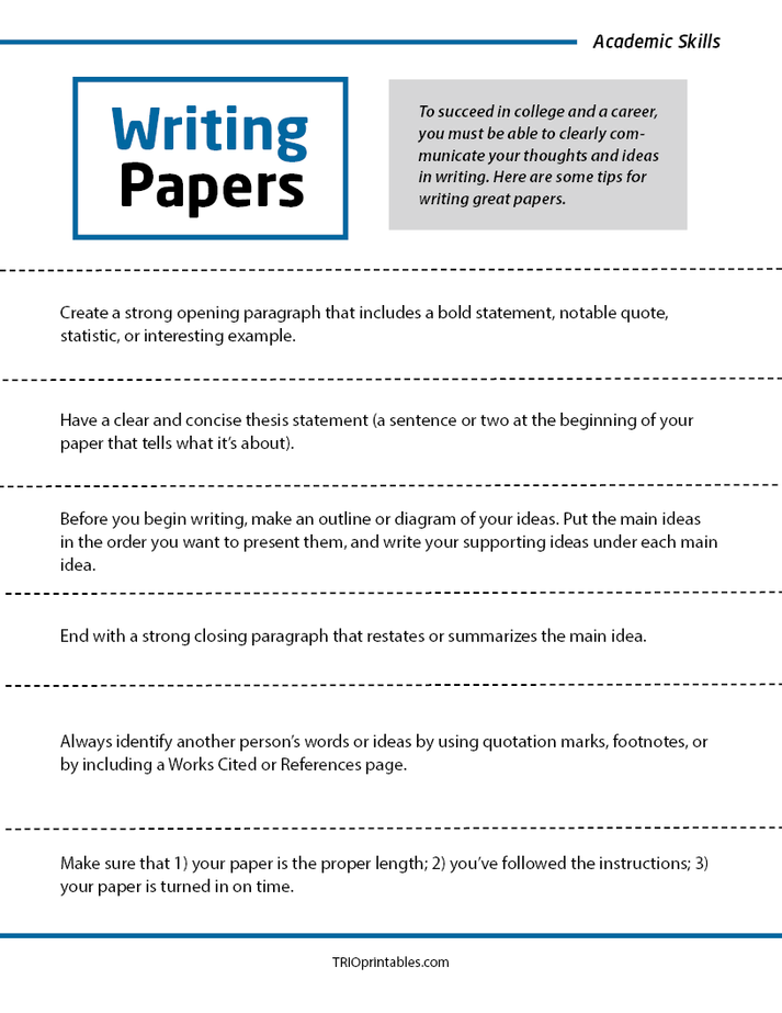 Writing Papers Informational Sheet – TRIO Printables