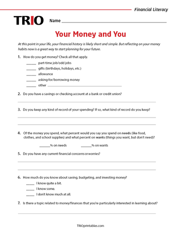 Financial Literacy – TRIO Printables
